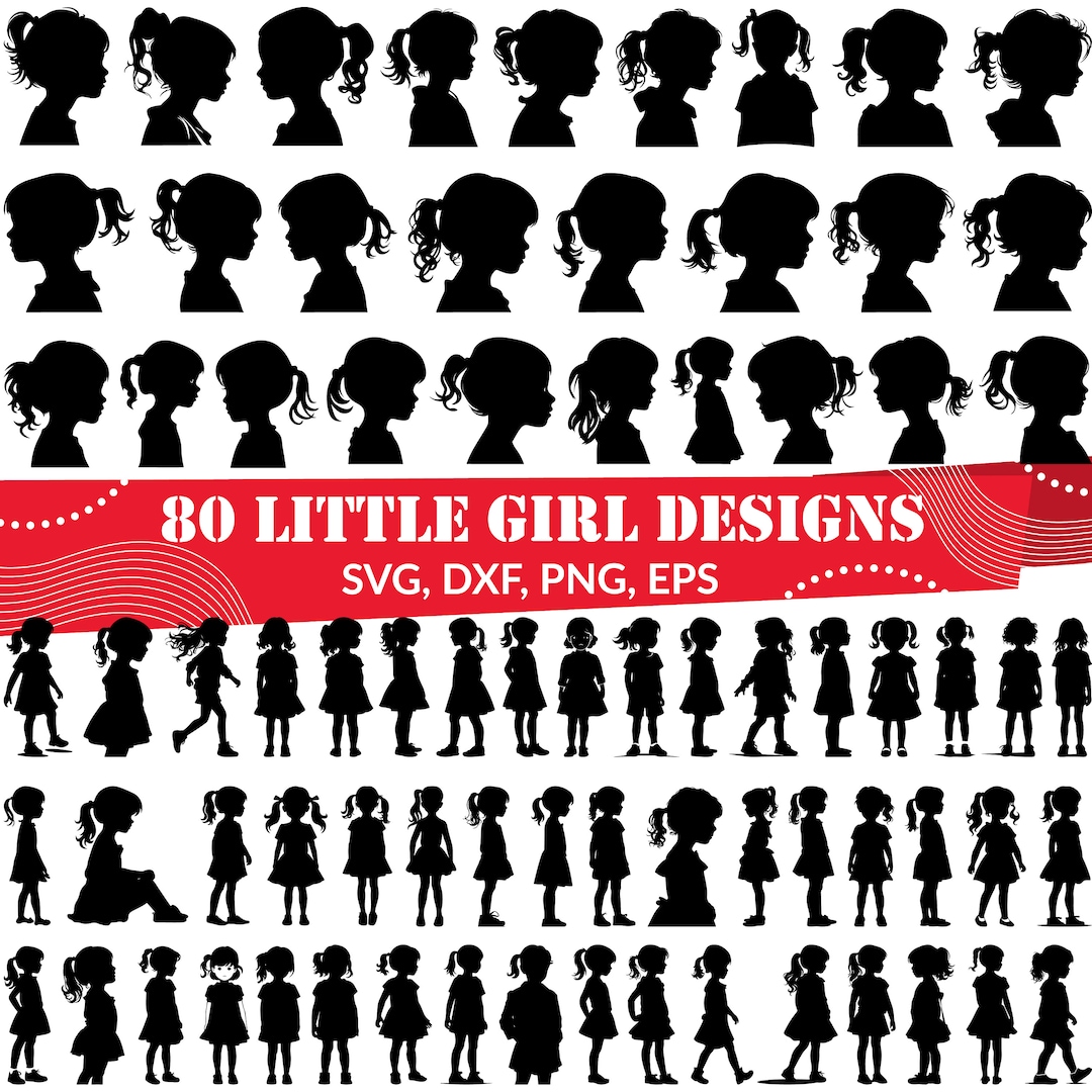 Little Girl SVG Bundle,little Girl Silhouette,little Girl Dxf, Little ...