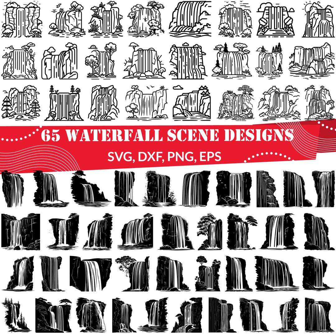 Waterfall Scene SVG Bundle, Waterfall Dxf, Waterfall Png, Waterfall ...