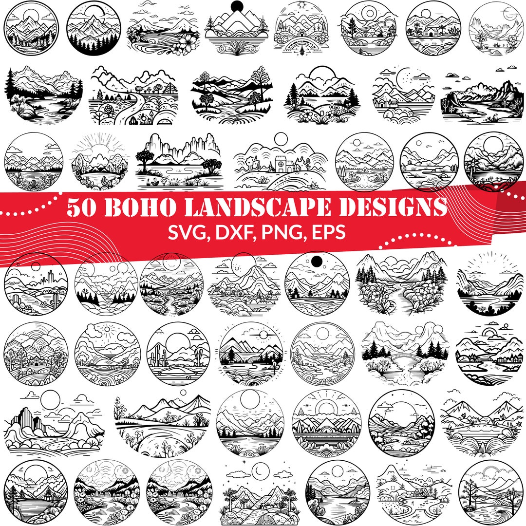 Boho Landscape SVG Bundle, Boho Landscape Dxf, Boho Landscape Png, Boho ...
