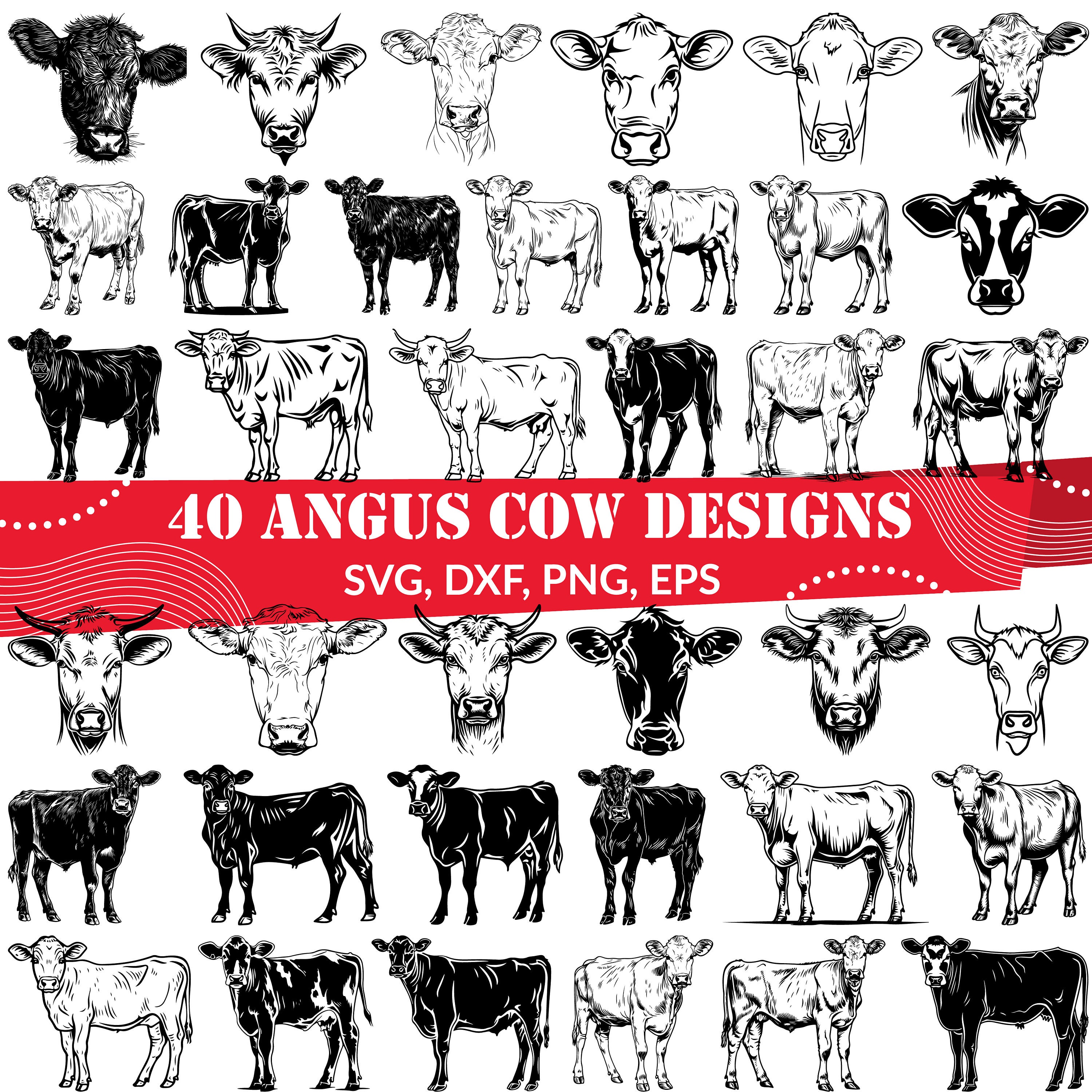Paquete SVG de vaca Angus, vaca Angus dxf, vaca Angus png, vector de ...