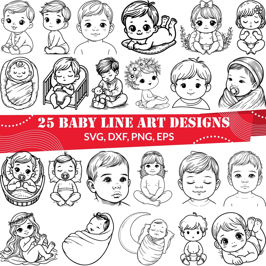 Baby Line Art SVG Bundle, Baby Dxf, Baby Png, Baby Vector, Baby Outline ...