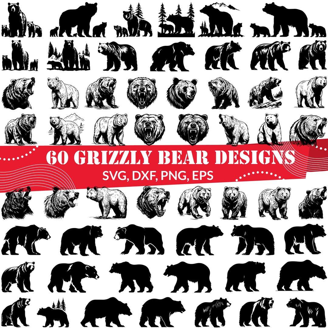 Grizzly Bear SVG Bundle, Grizzly Bear Dxf, Grizzly Bear Png, Grizzly Bear Eps, Grizzly Bear ...
