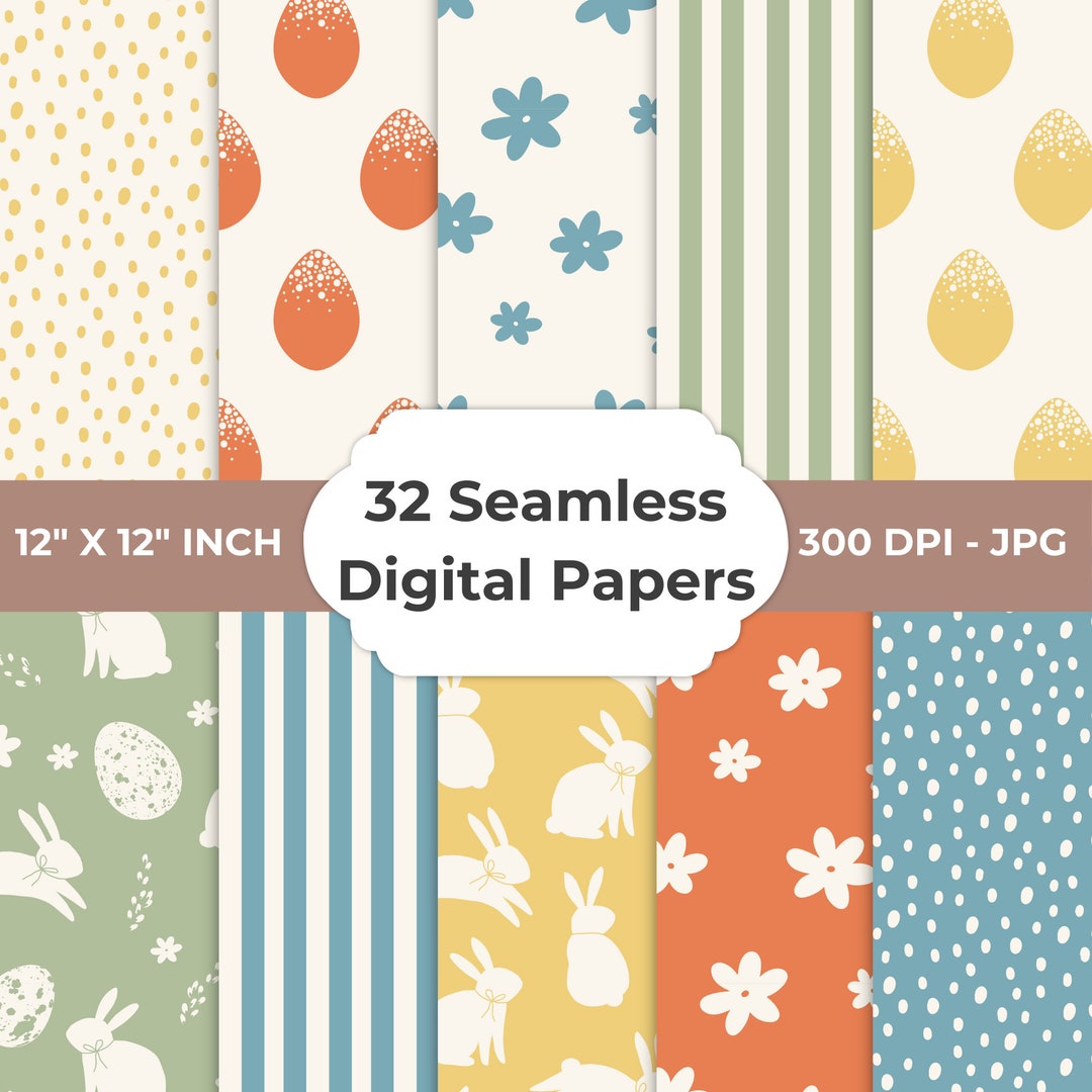 Printable Easter Digital Paper Set, Seamless Pattern, Easter Egg ...
