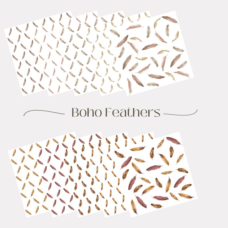 Printable Feather Digital Paper, Seamless Pattern, Watercolor Boho ...