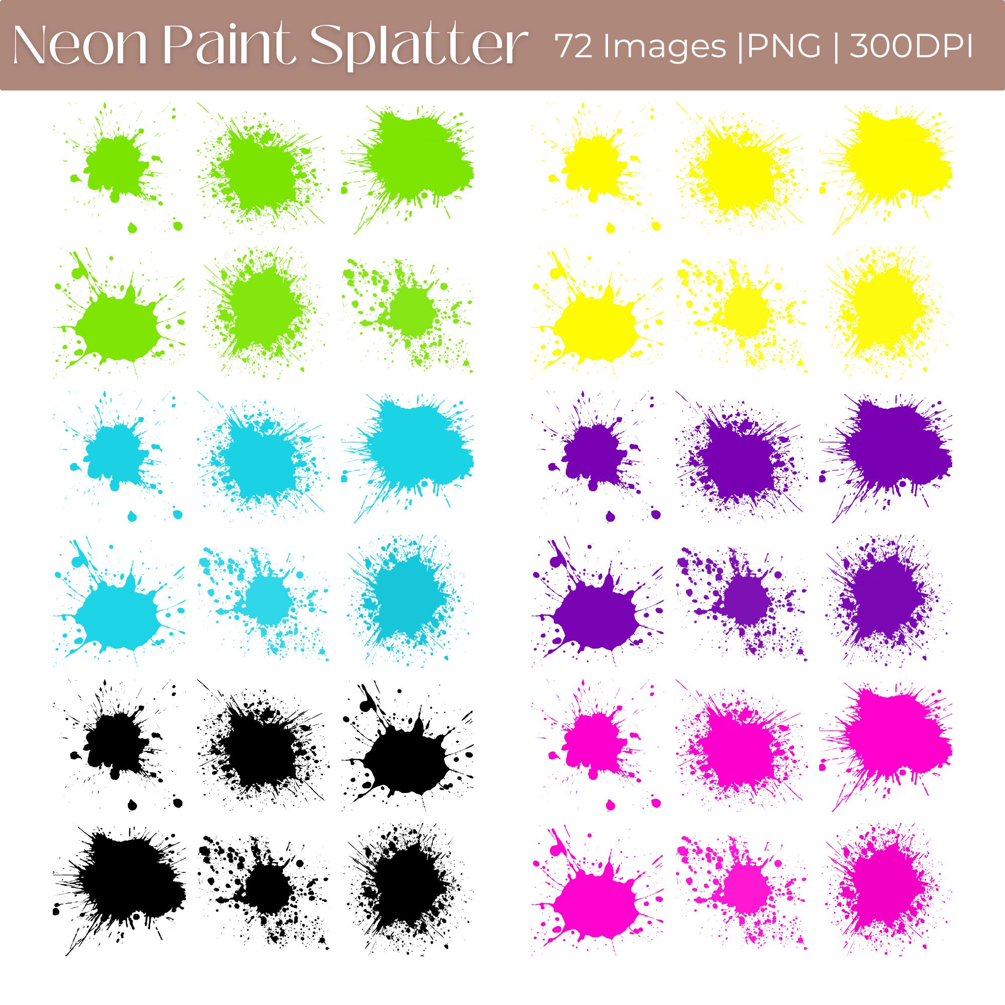 Digital Neon Paint Splatter Clipart, Paint Splash PNG, Cyberpunk ...