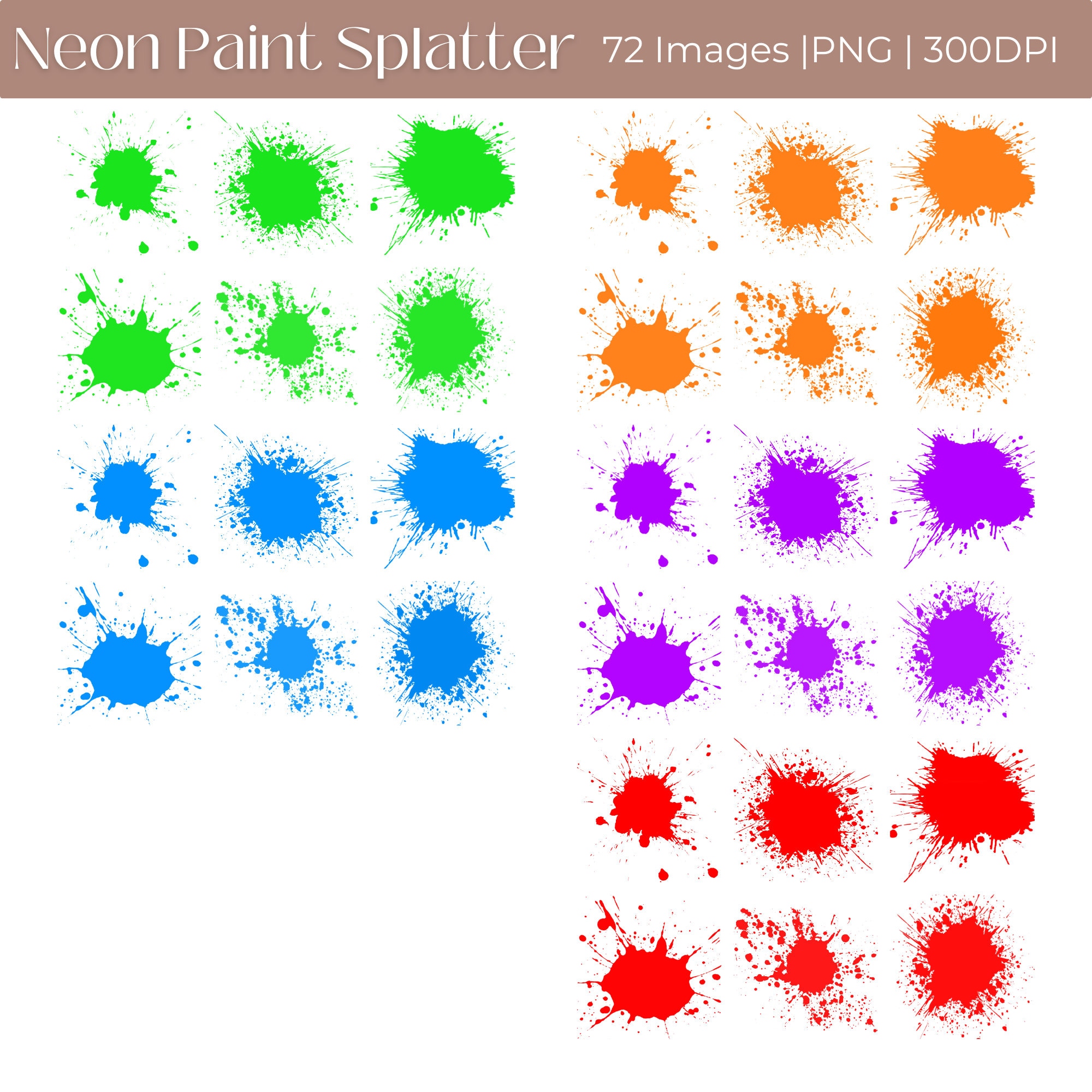 Digital Neon Paint Splatter Clipart, Paint Splash PNG, Cyberpunk ...