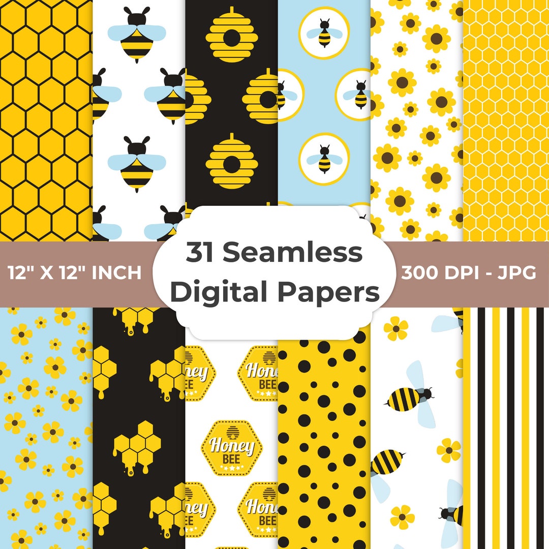 Printable Bee Digital Paper, Honey Bee Background, Bumble Bee ...