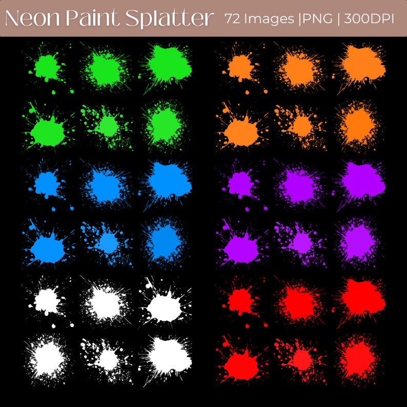 Digital Neon Paint Splatter Clipart, Paint Splash PNG, Cyberpunk ...