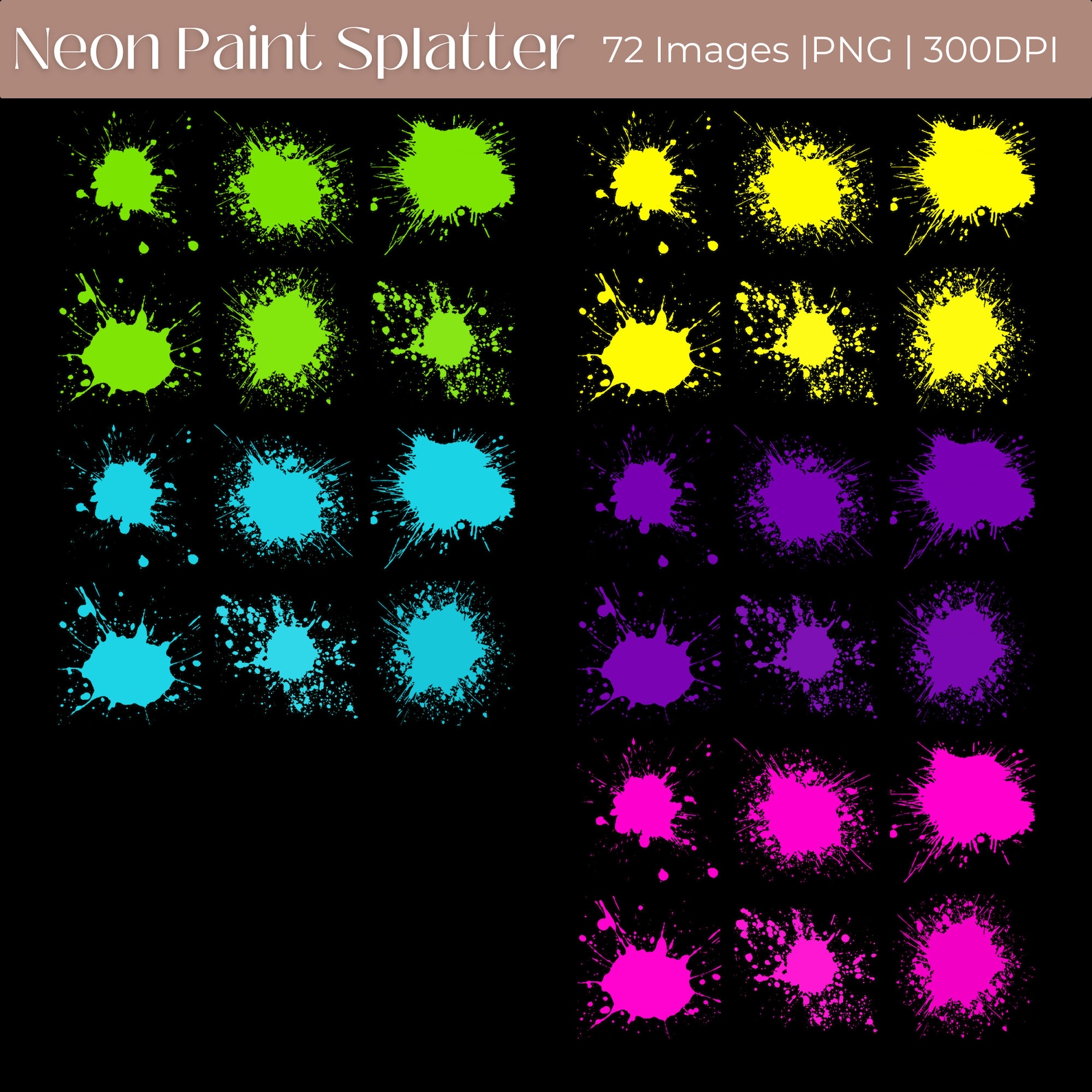 Digital Neon Paint Splatter Clipart, Paint Splash PNG, Cyberpunk ...