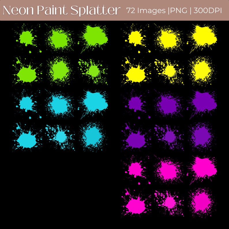 Digital Neon Paint Splatter Clipart, Paint Splash PNG, Cyberpunk ...