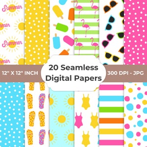 Printable Summer Time Digital Paper, Seamless Patterns, Vacation ...