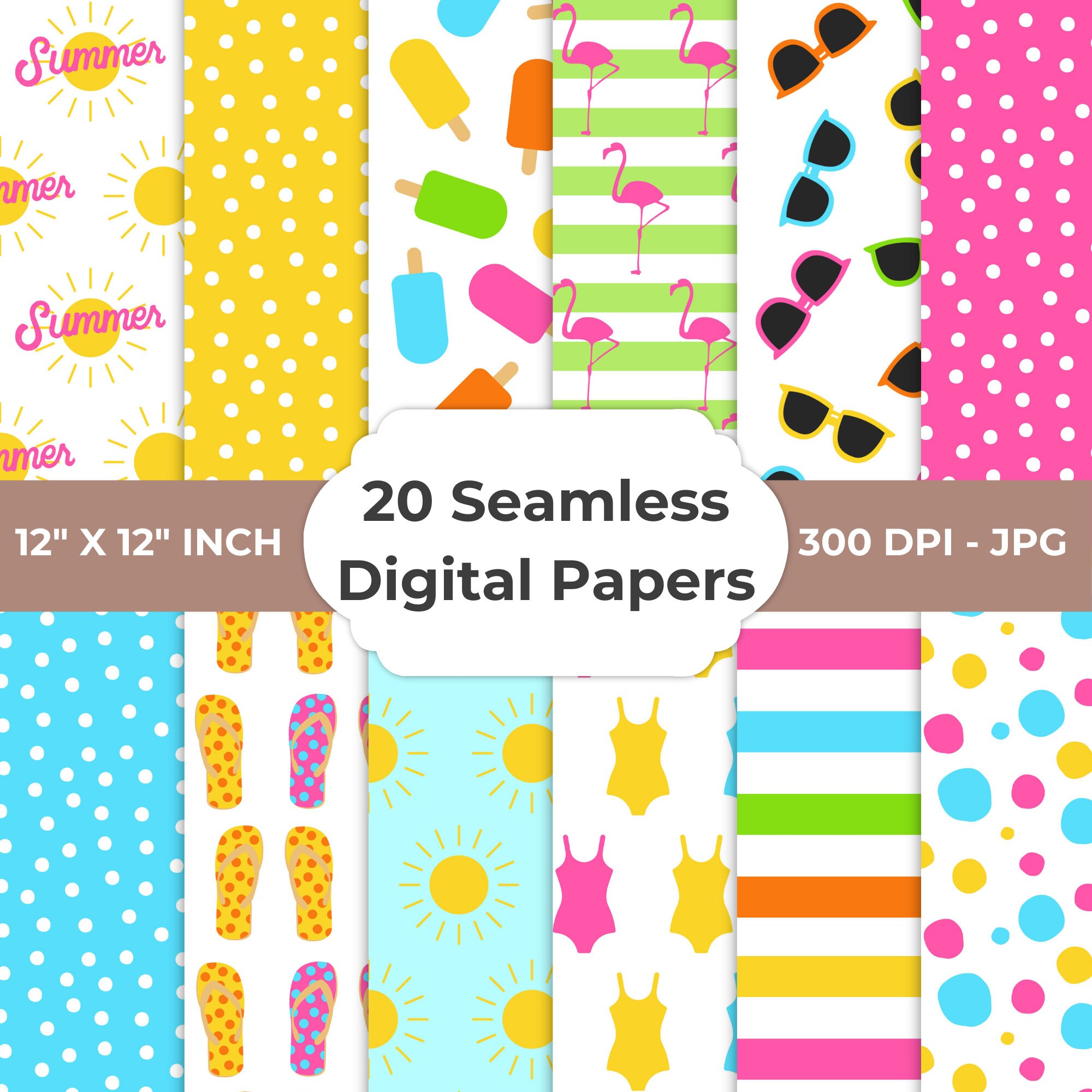 Printable Summer Time Digital Paper, Seamless Patterns, Vacation ...