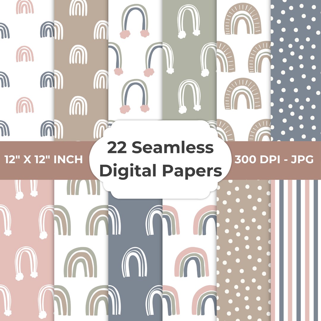 Printable Boho Rainbow Digital Paper, Boho Rainbow Papers, Seamless ...