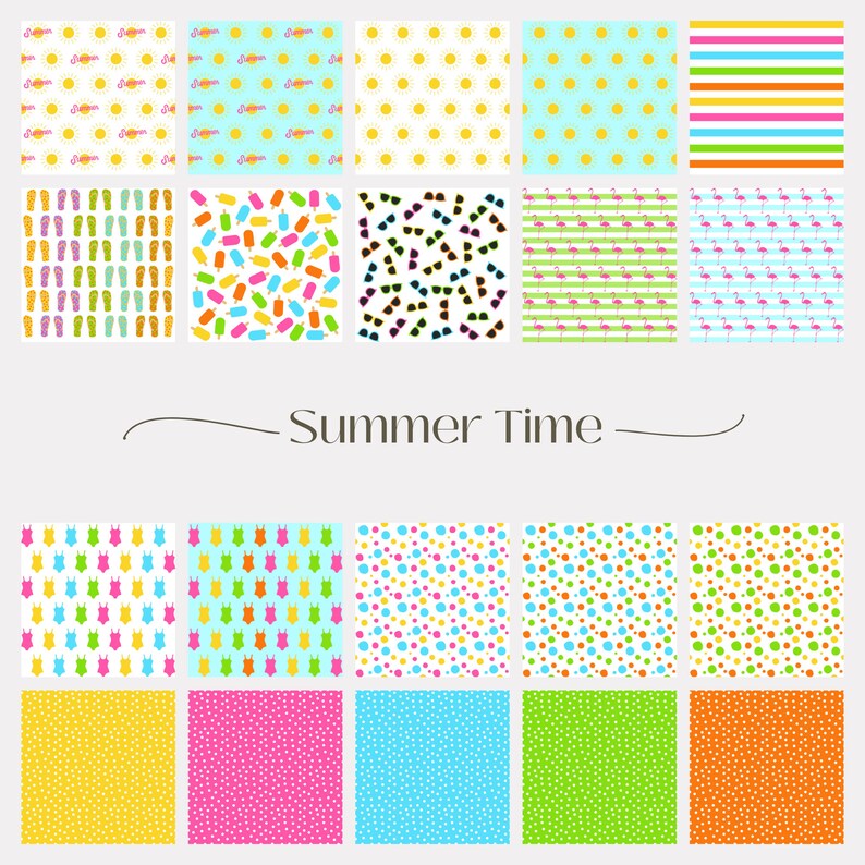 Printable Summer Time Digital Paper, Seamless Patterns, Vacation ...