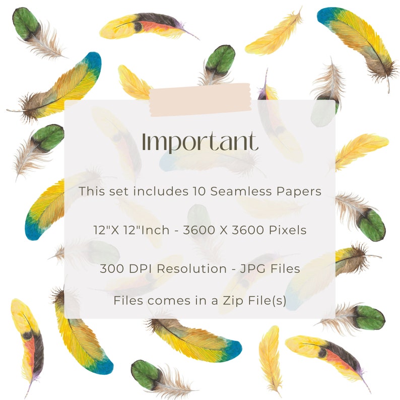 Printable Feather Digital Paper, Seamless Pattern, Watercolor Boho ...