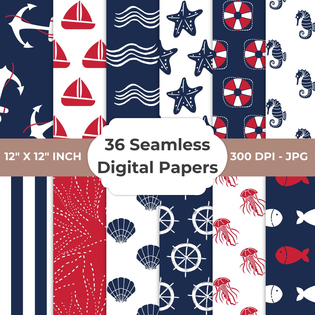 Printable Marina Digital Paper, Nautical Pattern, Coastal Ocean Theme ...