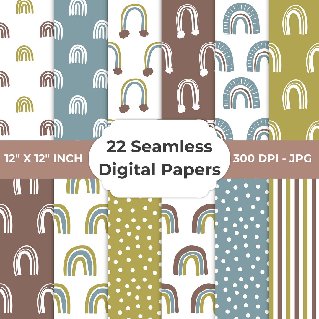 Printable Boho Rainbow Digital Paper, Boho Rainbow Papers, Seamless ...