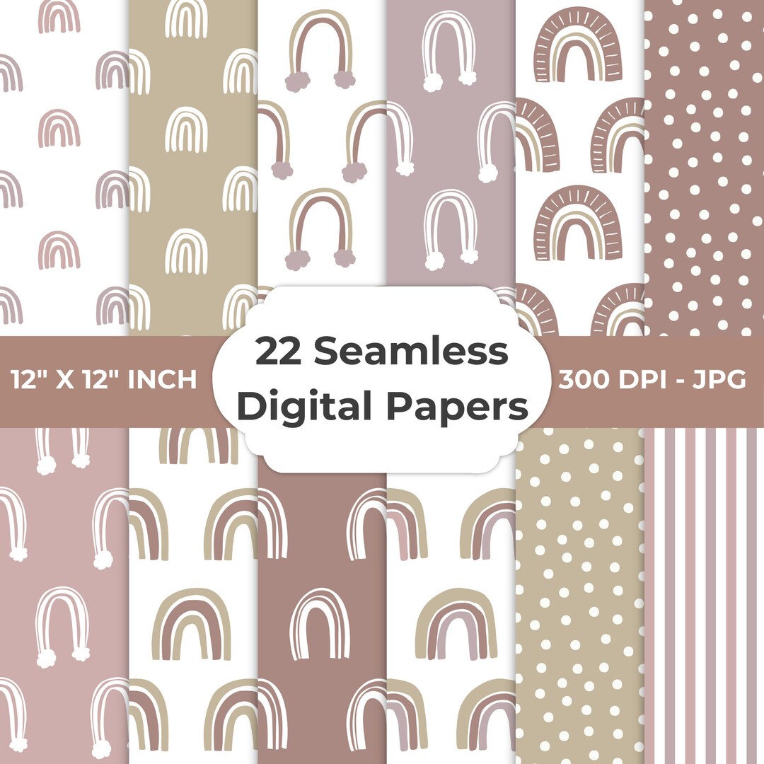 Printable Boho Rainbow Digital Paper, Boho Rainbow Papers, Seamless ...