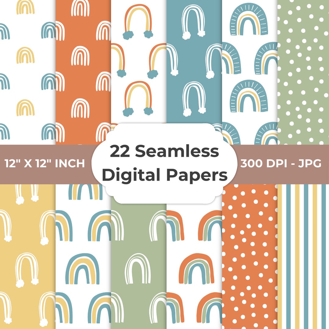 Printable Boho Rainbow Digital Paper, Boho Rainbow Papers, Seamless ...