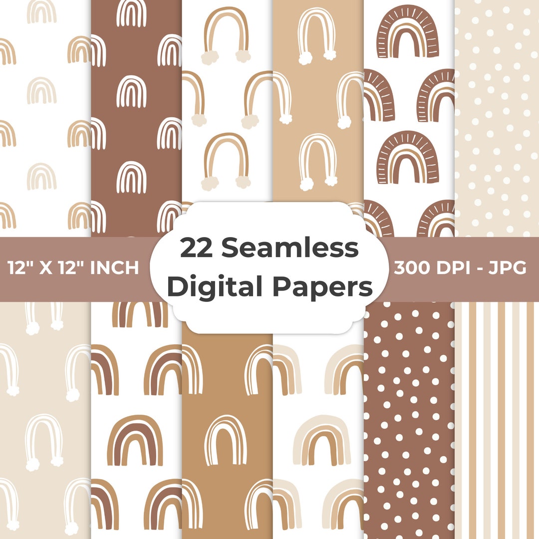 Printable Boho Rainbow Digital Paper, Boho Rainbow Papers, Seamless ...