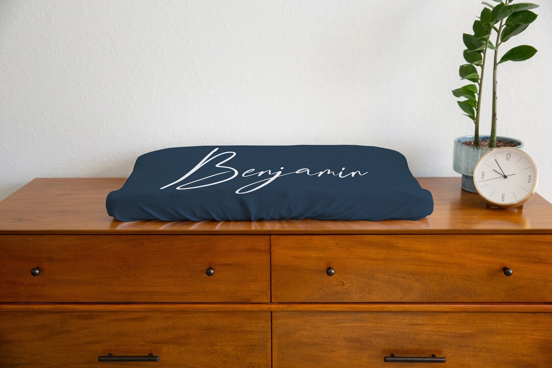 Modern Navy and White Simple Name Monogram Change Pad Cover | Nautical ...