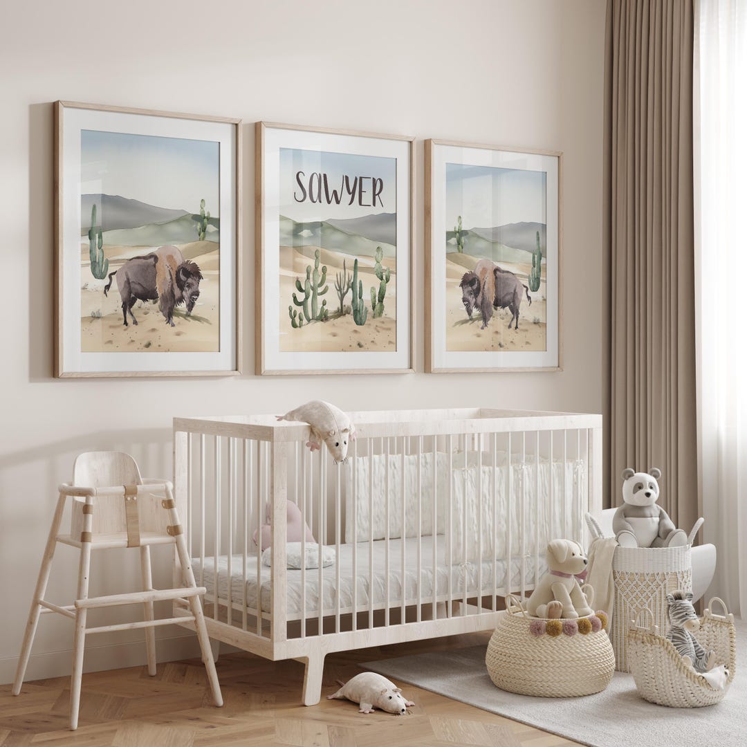 Personalized Buffalo Nursery Art Print | Southwestern Boho Desert Decor ...