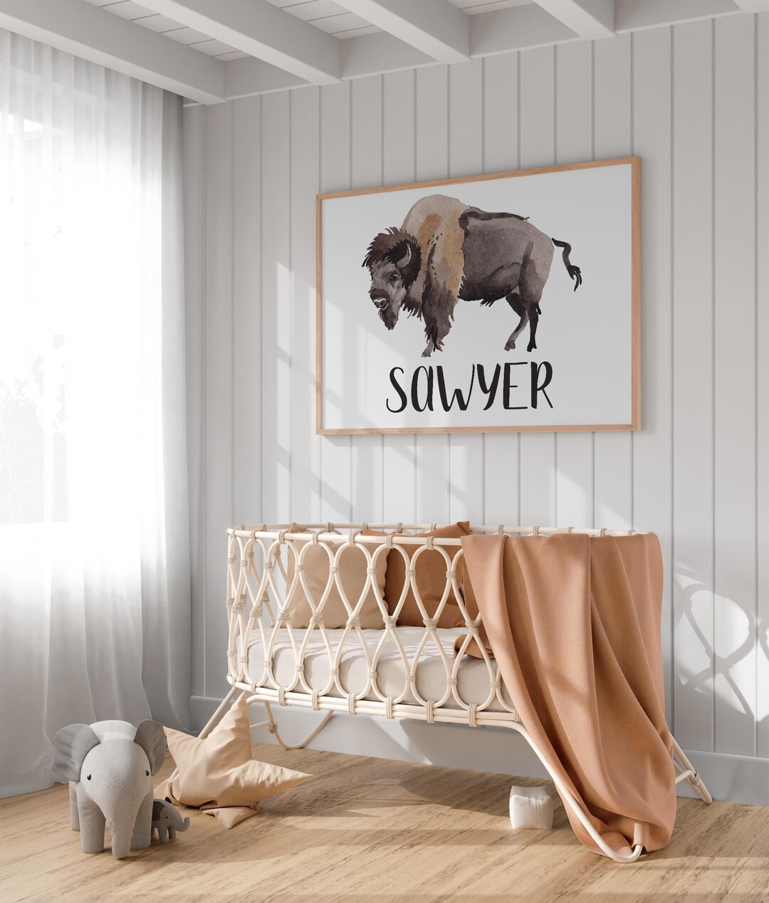 Personalized Buffalo Nursery Art Print | Southwestern Kids Decor - Etsy