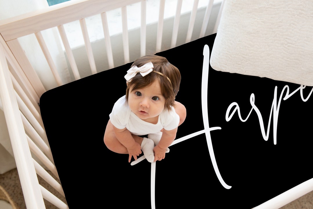 Modern Black and White Simple Name Monogram Baby Crib Sheet ...
