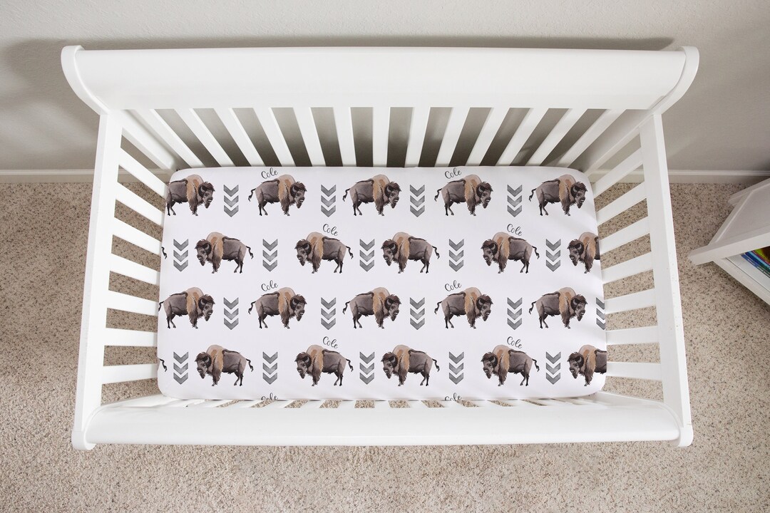 Bison Buffalo Personalize Crib Sheet, Baby Bedding Set, Jersey Swaddle ...