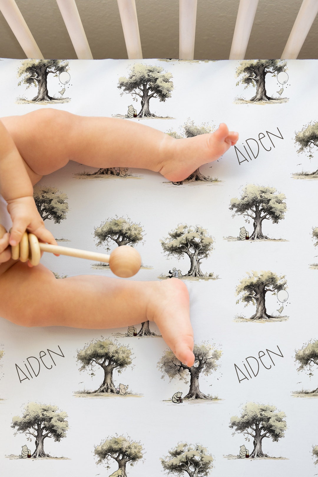 Classic Winnie the Pooh Personalized Crib Sheet, Baby Bedding Set ...