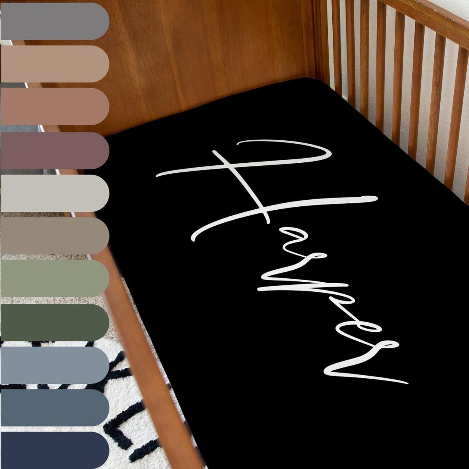 Monochrome Name Monogram Baby Crib Sheet | Modern Nursery Decor - Etsy