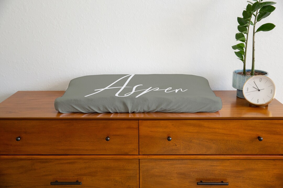 Modern Sage Green and White Simple Name Monogram Change Pad Cover ...