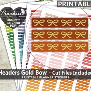 Headers Gold Bow Printable Planner Stickers, Erin Condren Planner ...