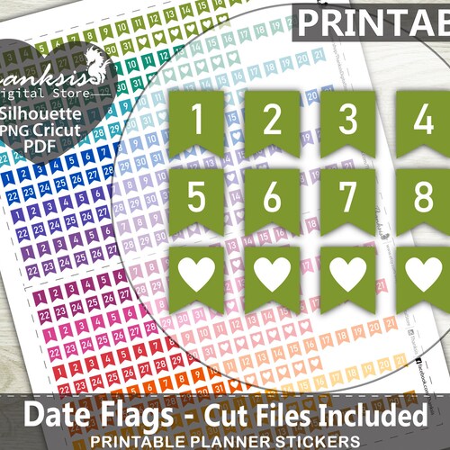 Date Flags Printable Planner Stickers Erin Condren Planner - Etsy