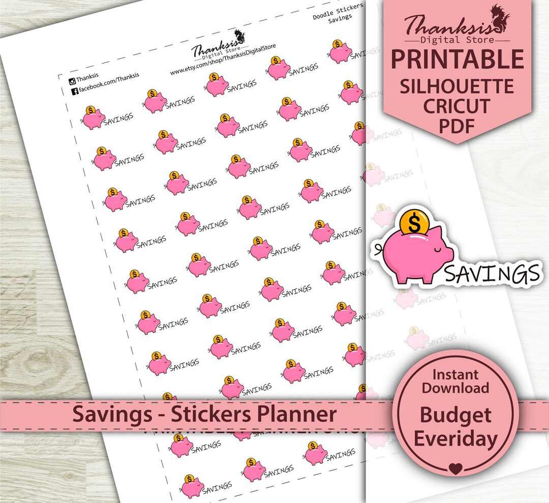 Savings, Doodle Printable Planner Stickers, Erin Condren Planner ...