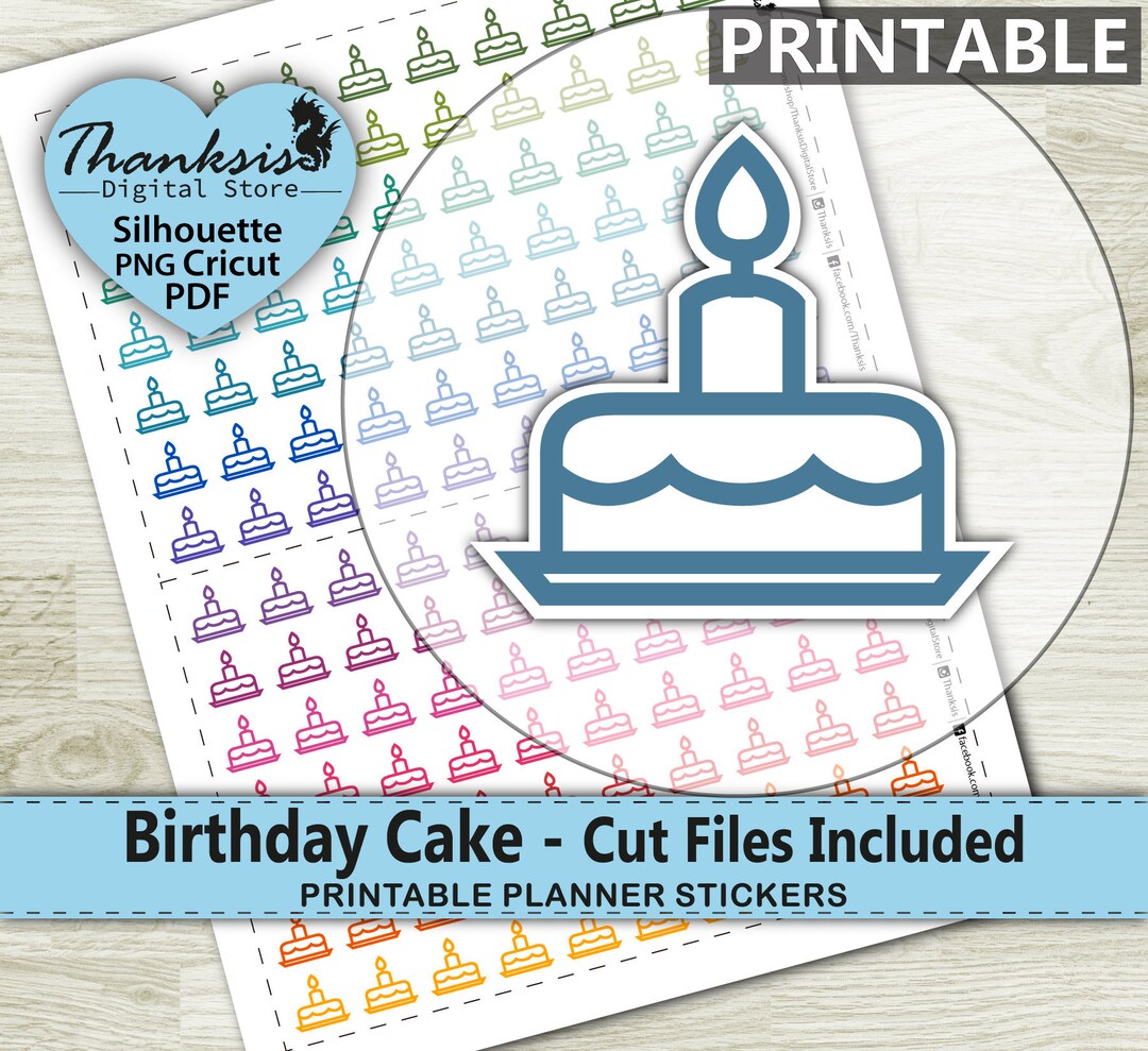 Birthday Cake Printable Planner Stickers, Erin Condren Planner Stickers ...
