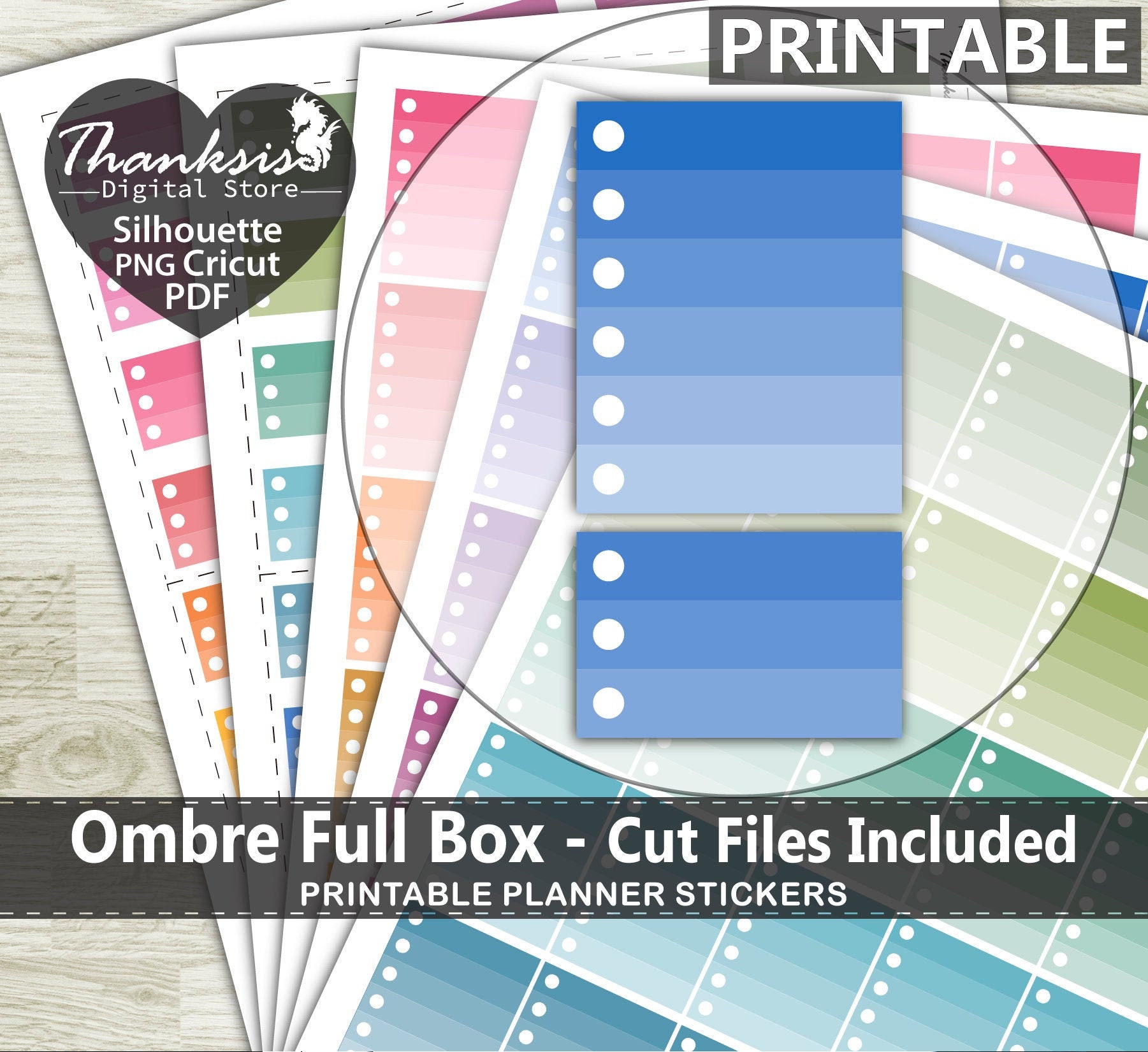 Ombre Full Box Printable Planner Stickers Erin Condren | Etsy