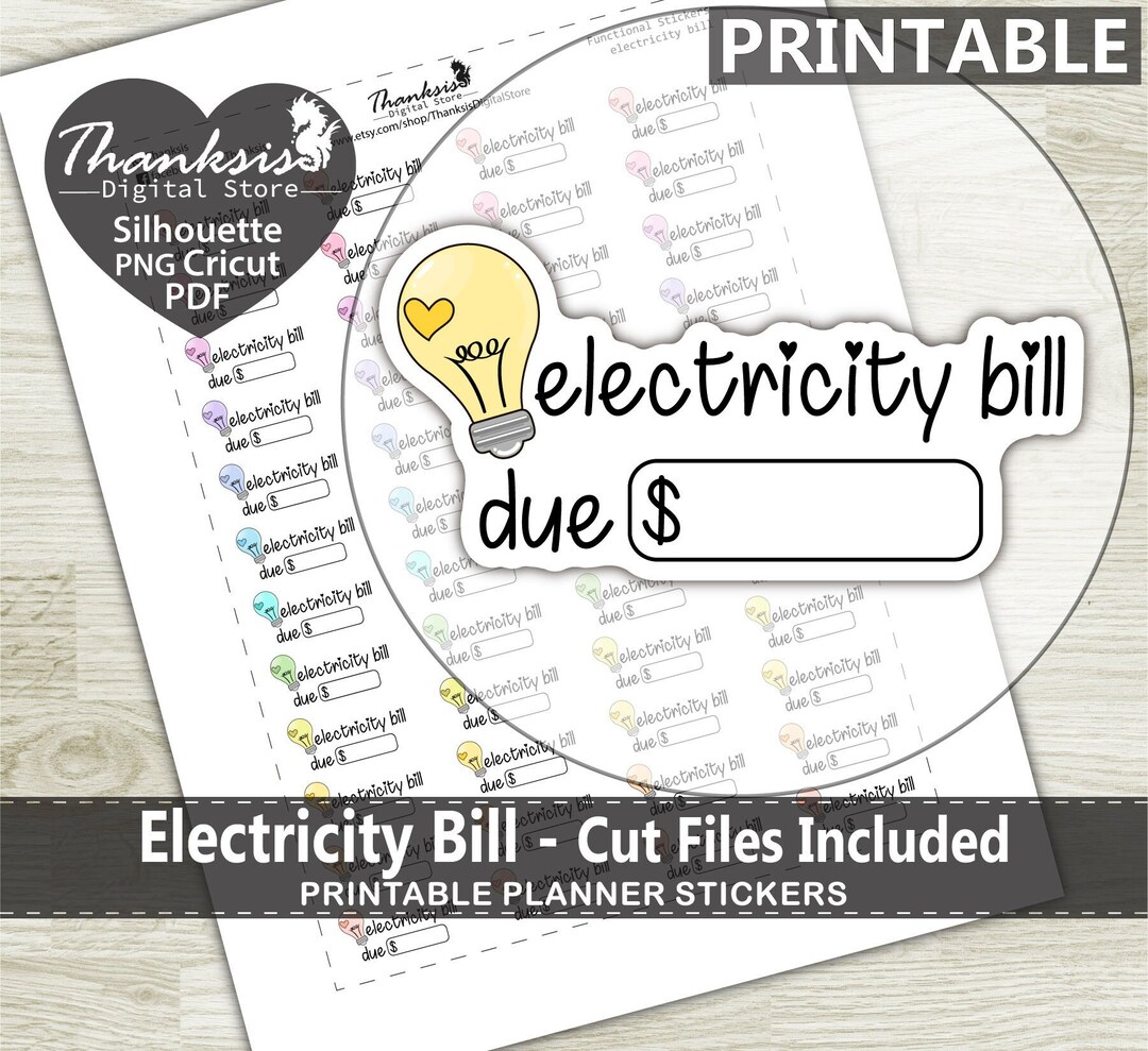 Doodle Electricity Bill Printable Planner Stickers, Erin Condren ...