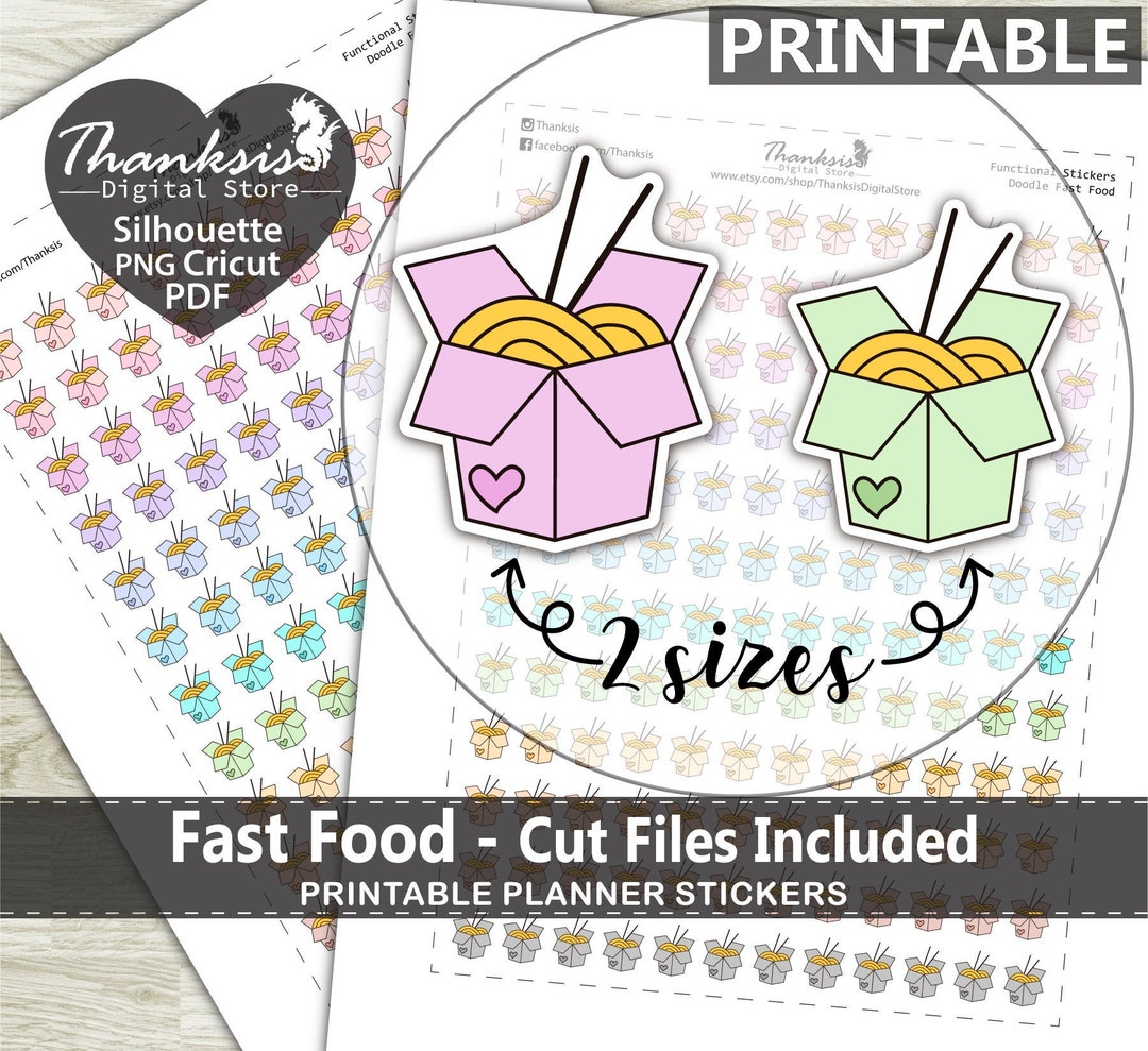 Doodle Fast Food Printable Planner Stickers, Erin Condren Planner ...