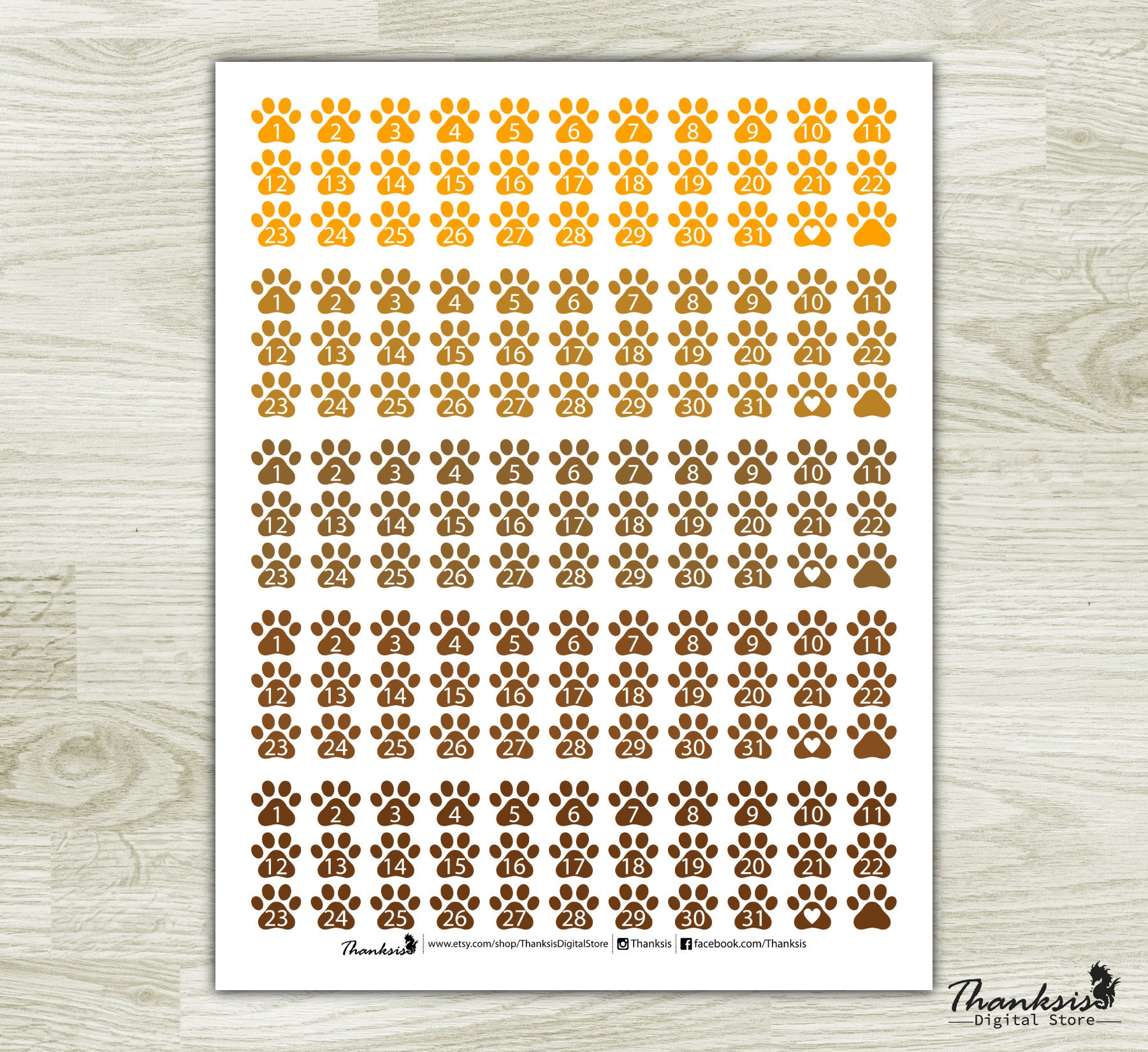 Paws Date Number Printable Planner Stickers Erin Condren | Etsy