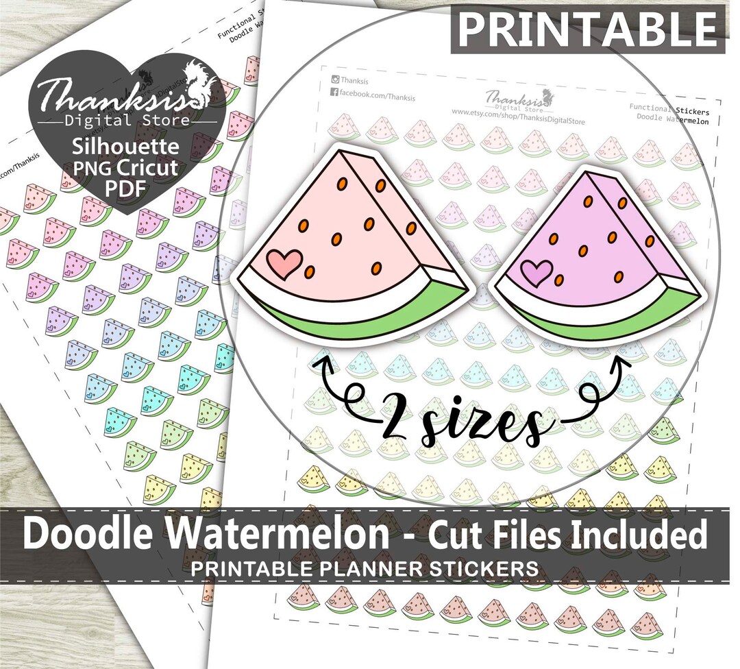 Doodle Watermelon Printable Planner Stickers, Erin Condren Planner ...