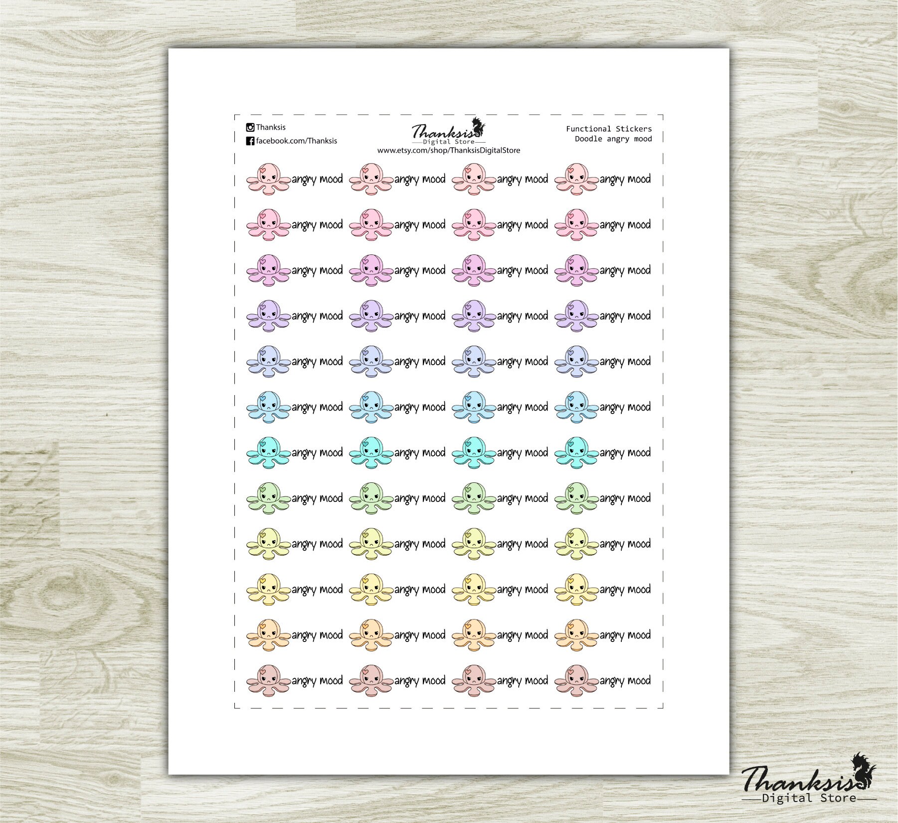 Doodle Angry Mood Printable Planner Stickers Erin Condren - Etsy
