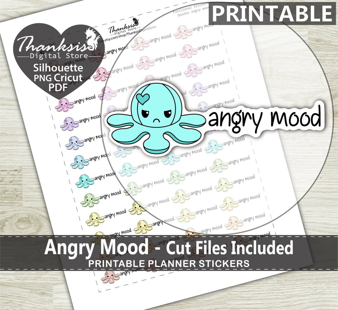Doodle Angry Mood Printable Planner Stickers, Erin Condren Planner ...