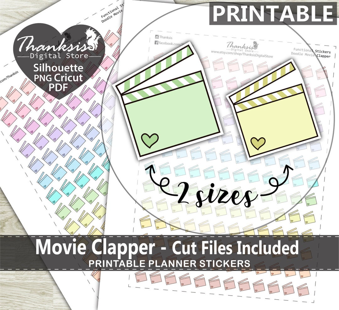 Doodle Movie Clapper Printable Planner Stickers, Erin Condren Planner ...
