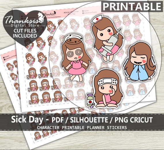 Sick Day Printable Planner Stickers Character Printable | Etsy