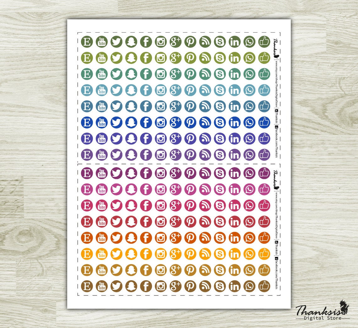 Social Media Icon Printable Planner Stickers Erin Condren | Etsy