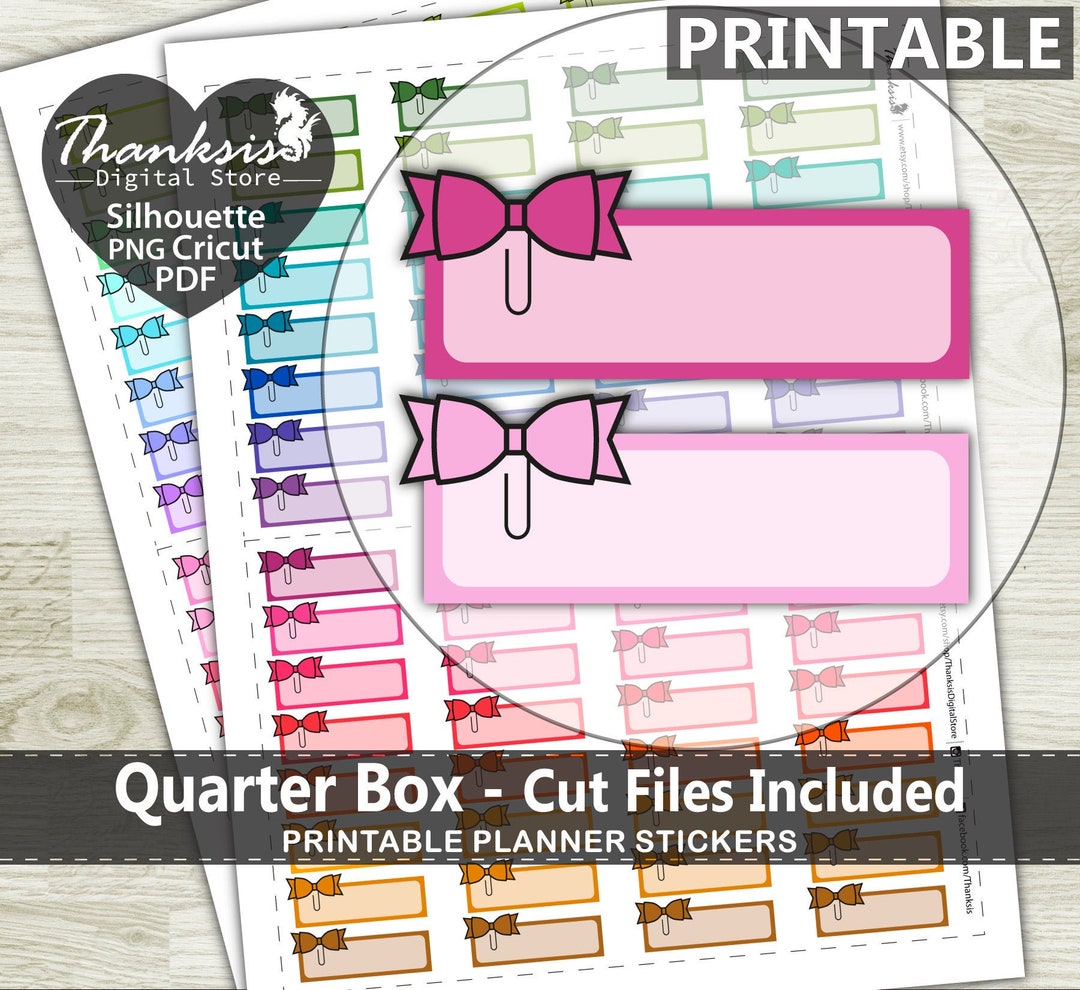 Bow Quarter Box Printable Planner Stickers, Erin Condren Planner ...