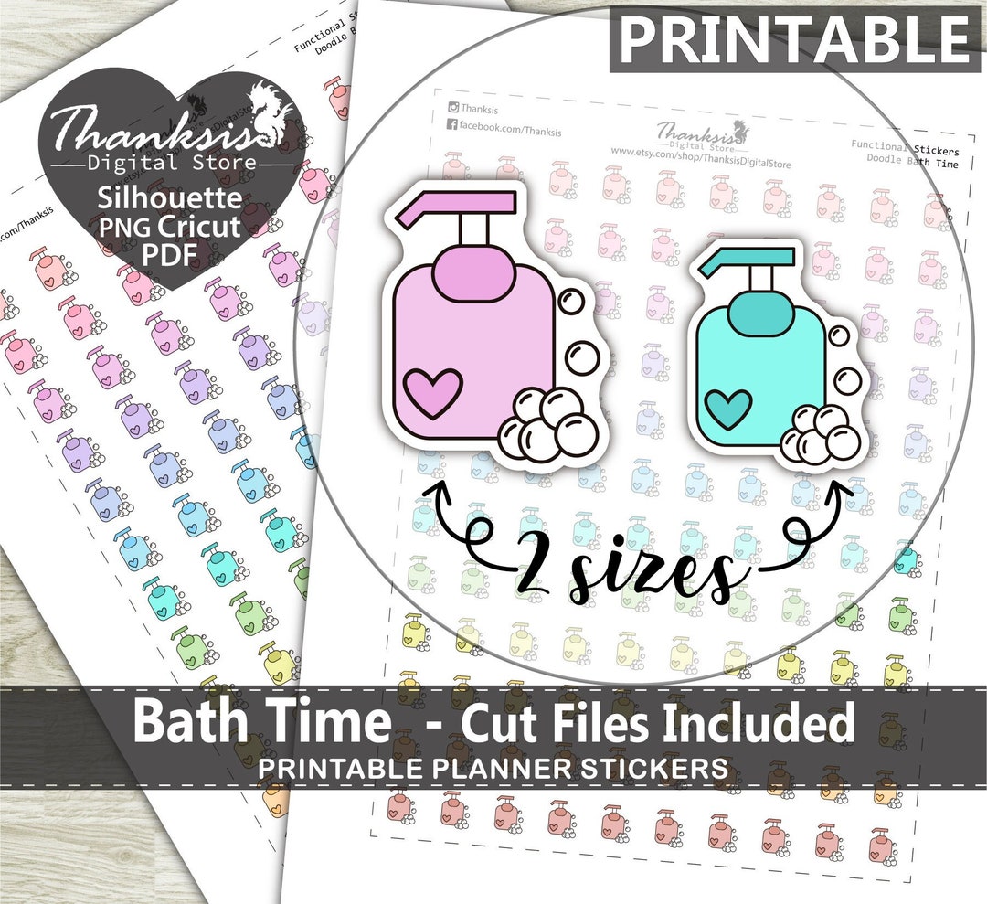 Doodle Bath Time Printable Planner Stickers, Erin Condren Planner ...
