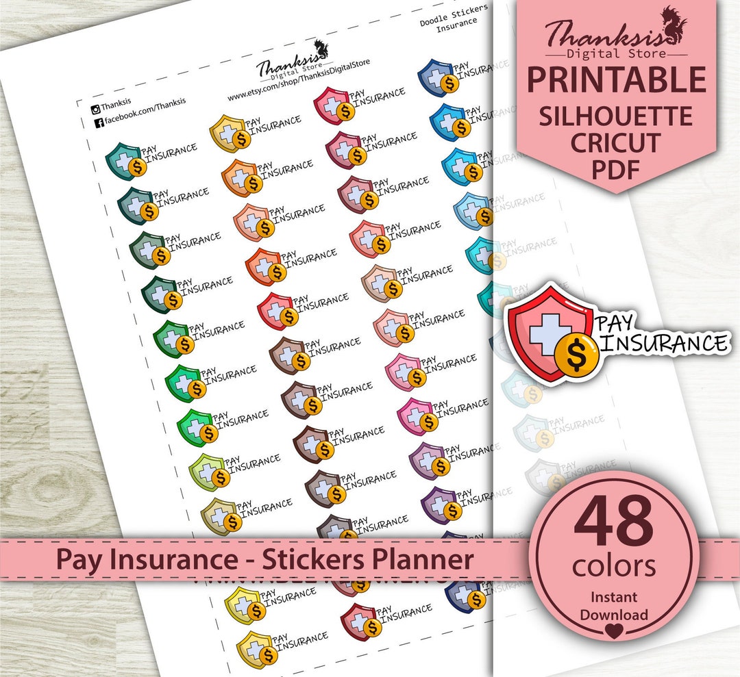 Pay Insurance, Doodle Printable Planner Stickers, Erin Condren Planner ...