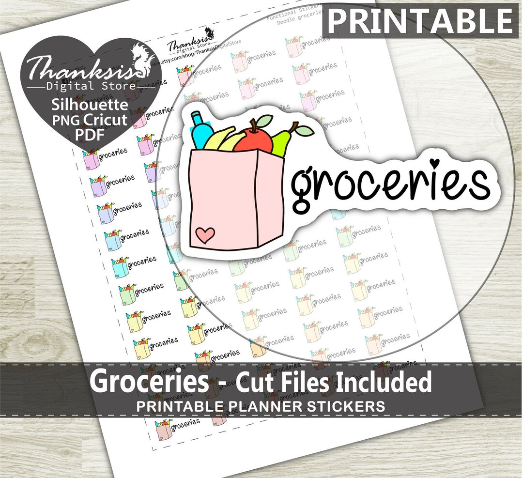 Doodle Groceries Printable Planner Stickers, Erin Condren Planner ...